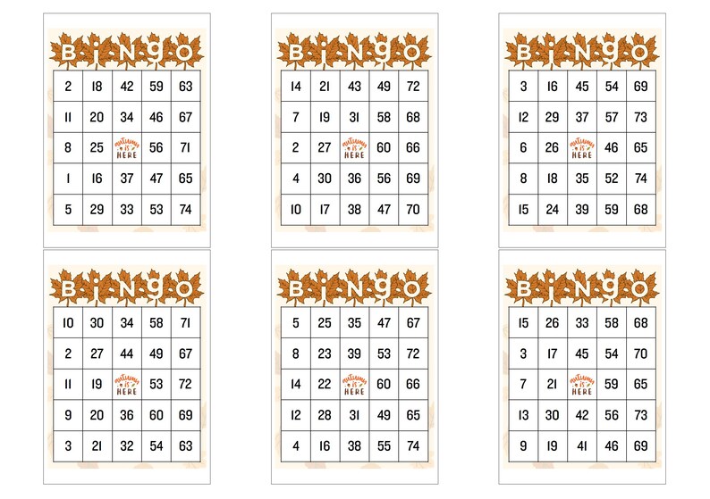 300 Autumn Leaves Themed Bingo Cards - Ideal for Fall Parties ...