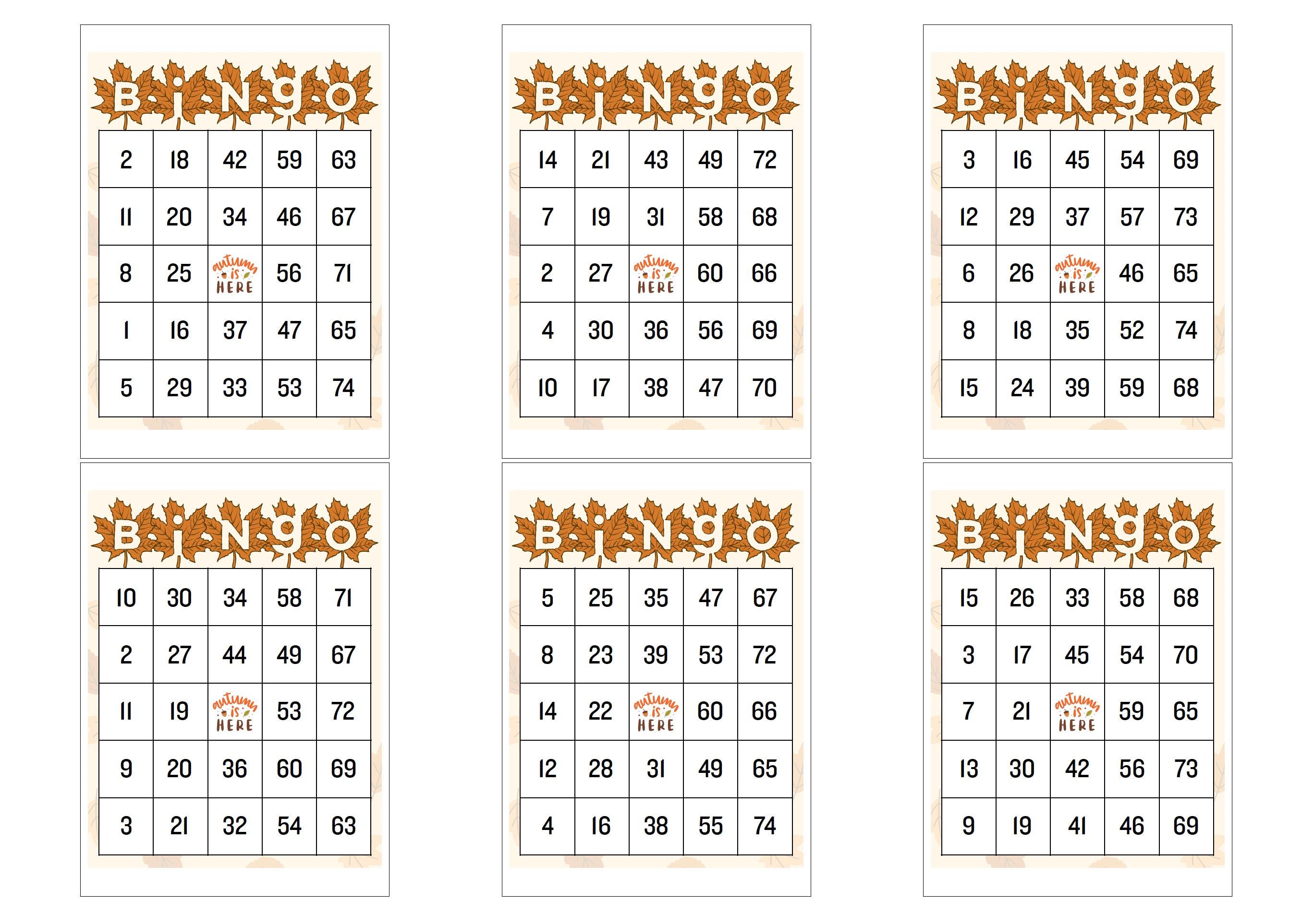 600 Autumn Leaves Themed Bingo Cards - Perfect for Fall Parties ...