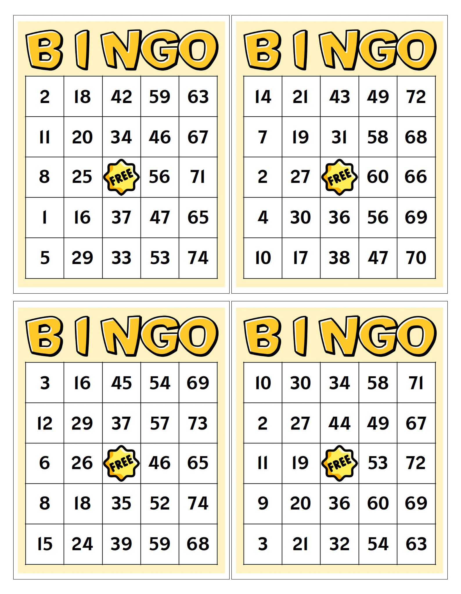 600 Simple Yellow Bingo Cards Pack - Bright, Cheerful Party Game - 1/2 ...