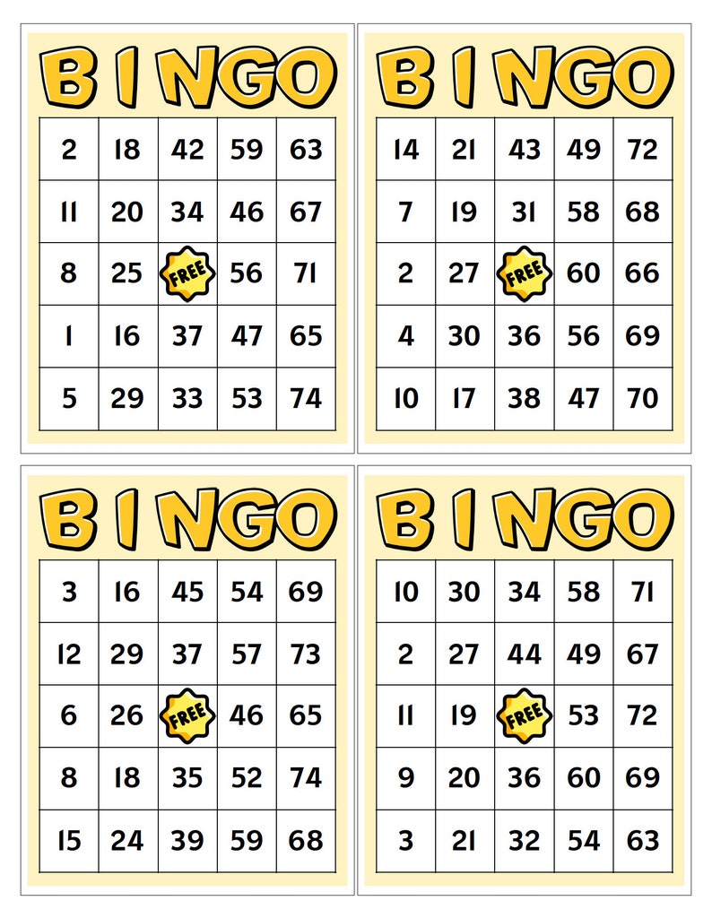 600 Simple Yellow Bingo Cards Pack - Bright, Cheerful Party Game - 1/2 ...