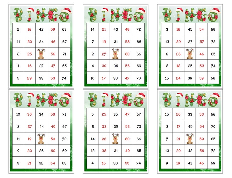600 Unique Festive Bingo Cards With Christmas Decorations Holiday Party ...