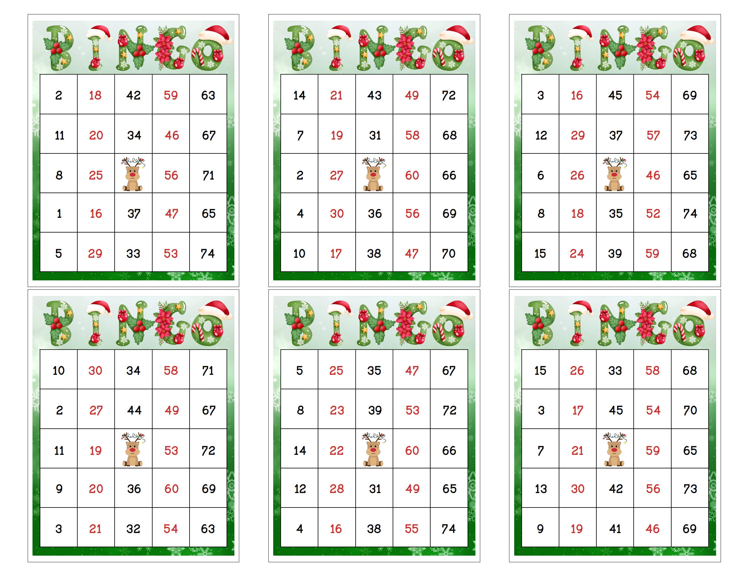 600 Unique Festive Bingo Cards With Christmas Decorations - Holiday ...