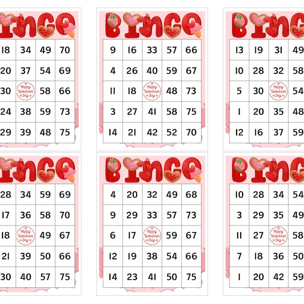 Valentine Bingo Cards - Etsy