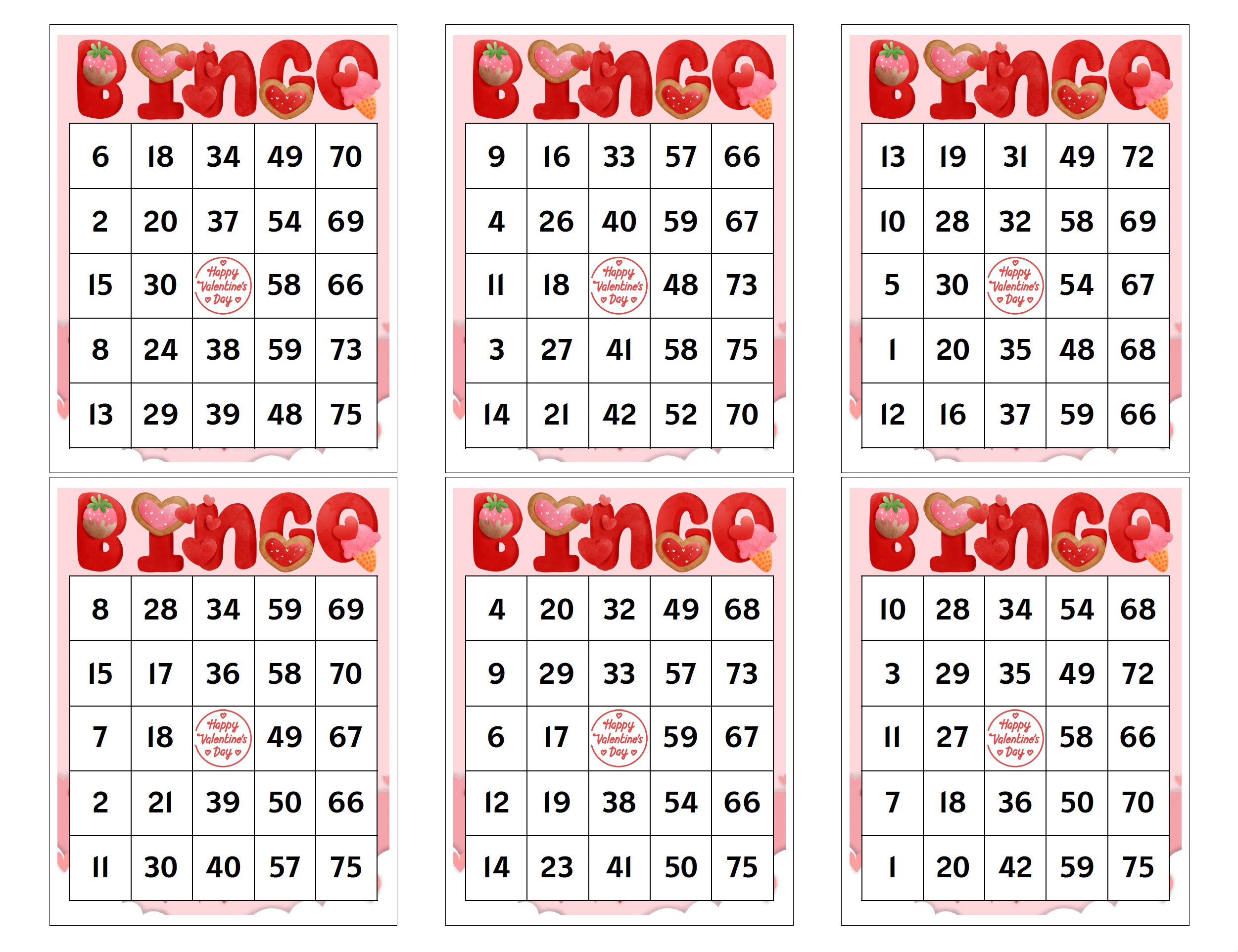 600 Valentine's Cookie Heart Bingo Cards - Sweetheart Edition - Perfect ...
