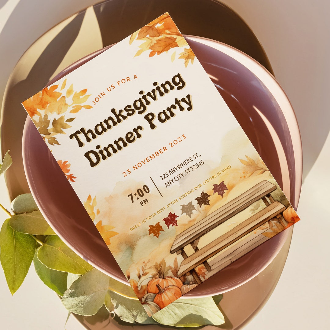 Editable Thanksgiving Invitation Cozy Autumn Pumpkin & Leaves - Etsy