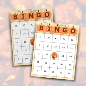 100 Pumpkin Bingo Cards, Autumn Leaves Design, 1/2/4/6 Cards per ...