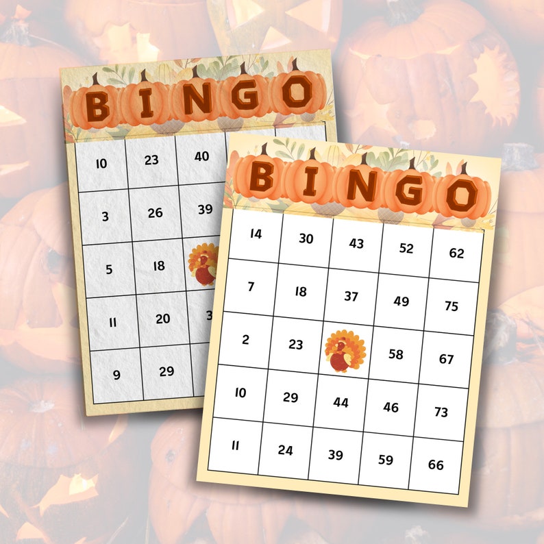 100 Pumpkin Bingo Cards, Autumn Leaves Design, 1/2/4/6 Cards per ...