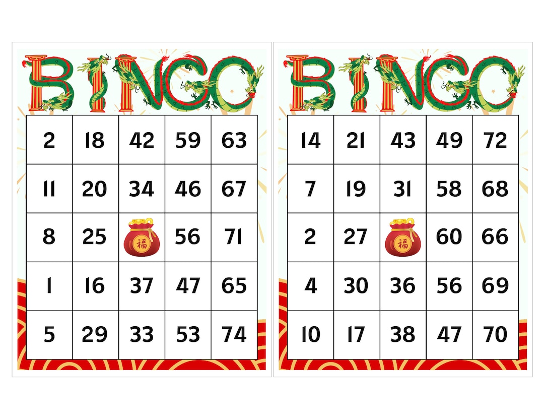 50 Year of the Dragon Bingo Cards for Chinese New Year - Festive Party ...
