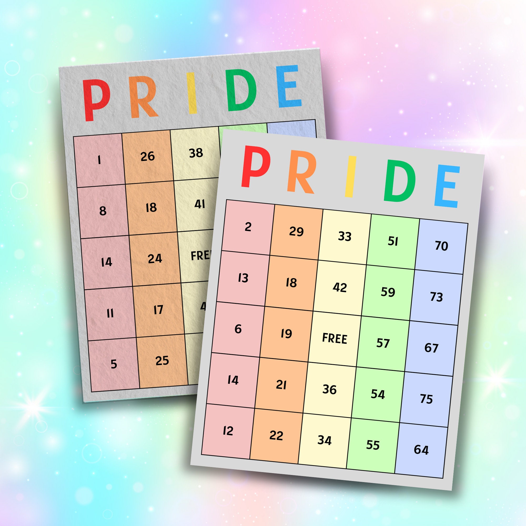 PRIDE Bingo Card Set, 100 Cards, 1/2/4/6 per Page, Perfect for Party ...