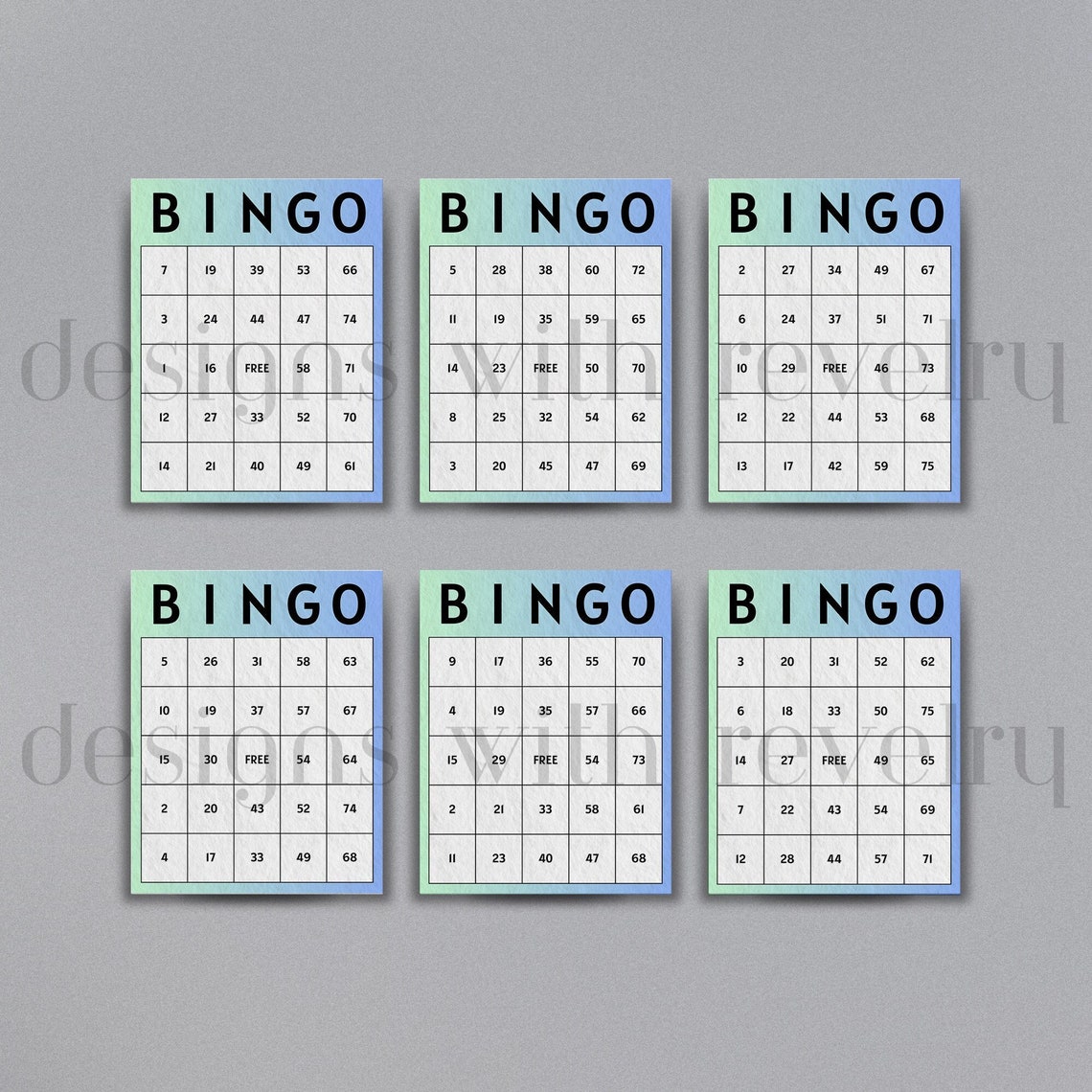 50 Bingo Cards: Gradient Shades Kids' Game Classroom Favorite Event ...