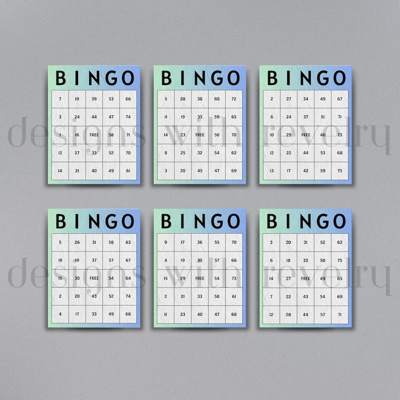 Gradient Bingo Cards: 50 Kids' Game Cards, Large Font (digital Download ...