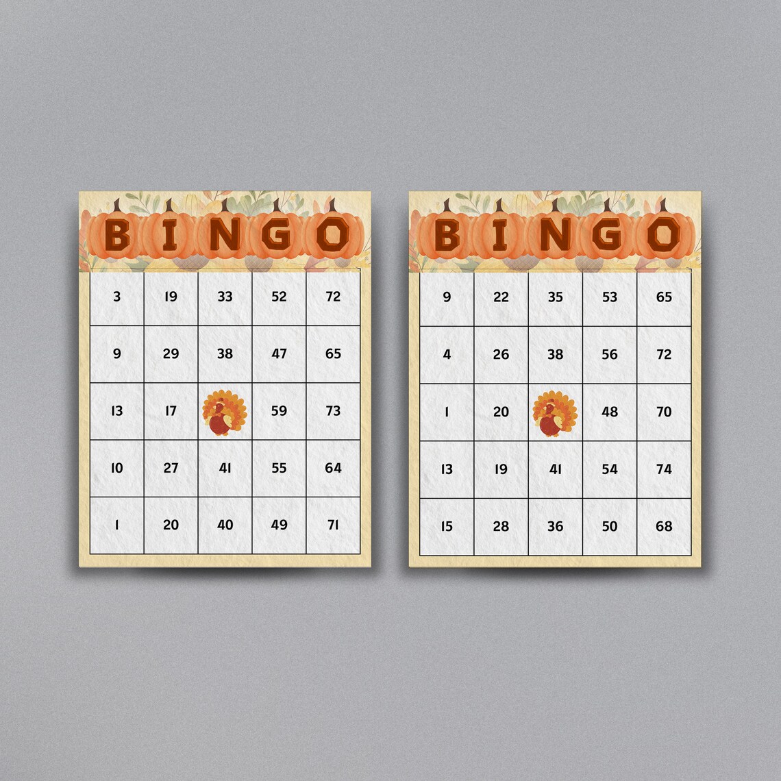 100 Pumpkin Bingo Cards, Autumn Leaves Design, 1/2/4/6 Cards per ...