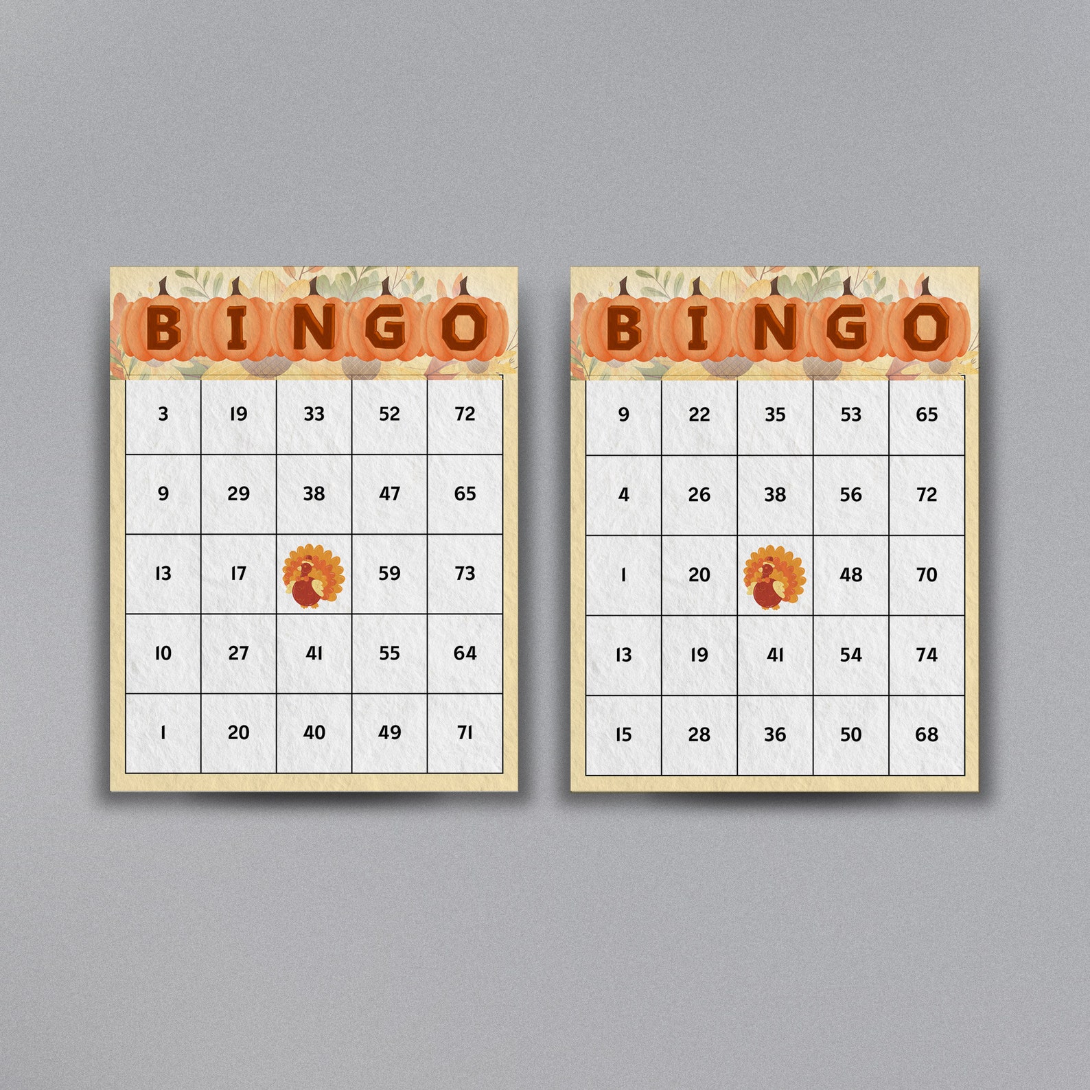 100 Pumpkin Bingo Cards, Autumn Leaves Design, 1/2/4/6 Cards per ...