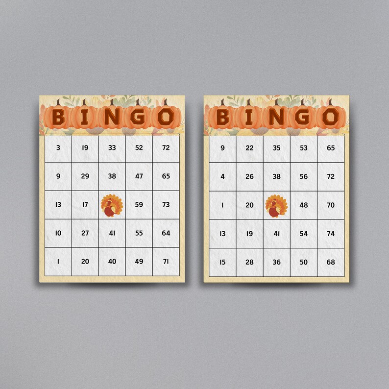 100 Pumpkin Bingo Cards, Autumn Leaves Design, 1/2/4/6 Cards per ...