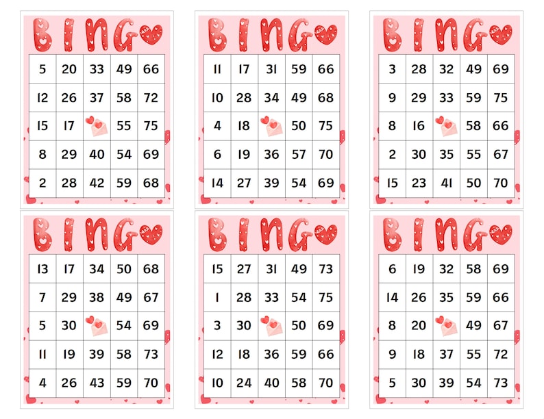 600 Valentine's Love Letter Bingo Cards - Romantic Themed Game - Ideal ...