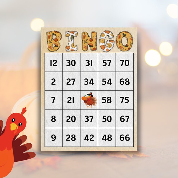 Number Bingo Cards Thanksgiving Card Template Bingo Tickets Bingo