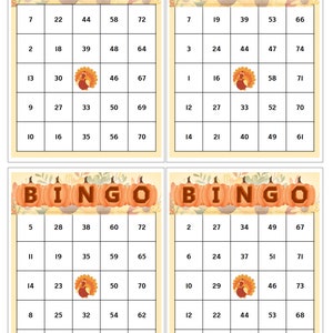 100 Pumpkin Bingo Cards, Autumn Leaves Design, 1/2/4/6 Cards per ...