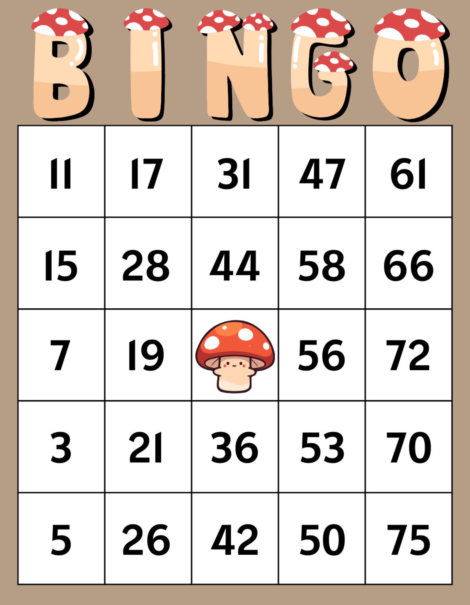 Enchanted Forest Mushroom Bingo Cards - 600 Digital Designs - Perfect ...