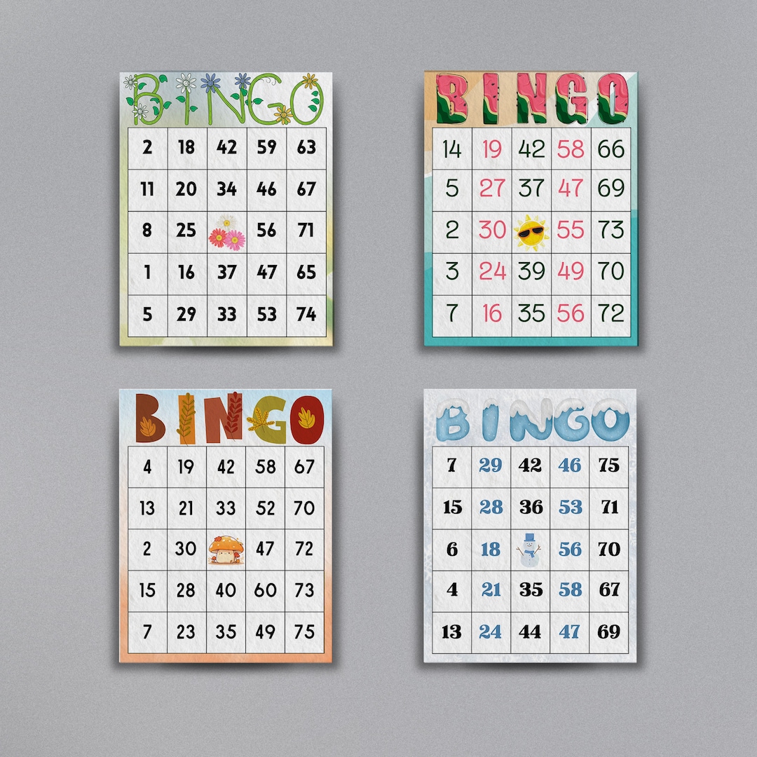 400 Seasonal Bingo Cards - Autumn, Spring, Summer, Winter - Party Games ...