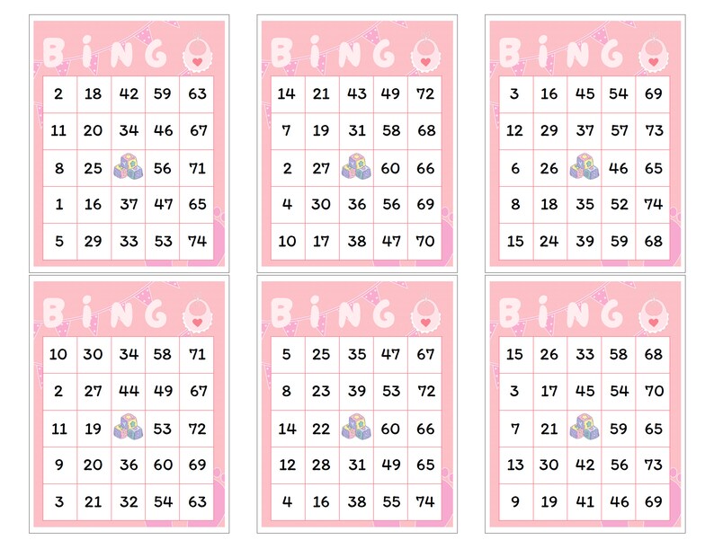 Pink & Blue Baby Shower Bingo Cards - Gender Reveal Game - 1/2/4/6 Pack ...