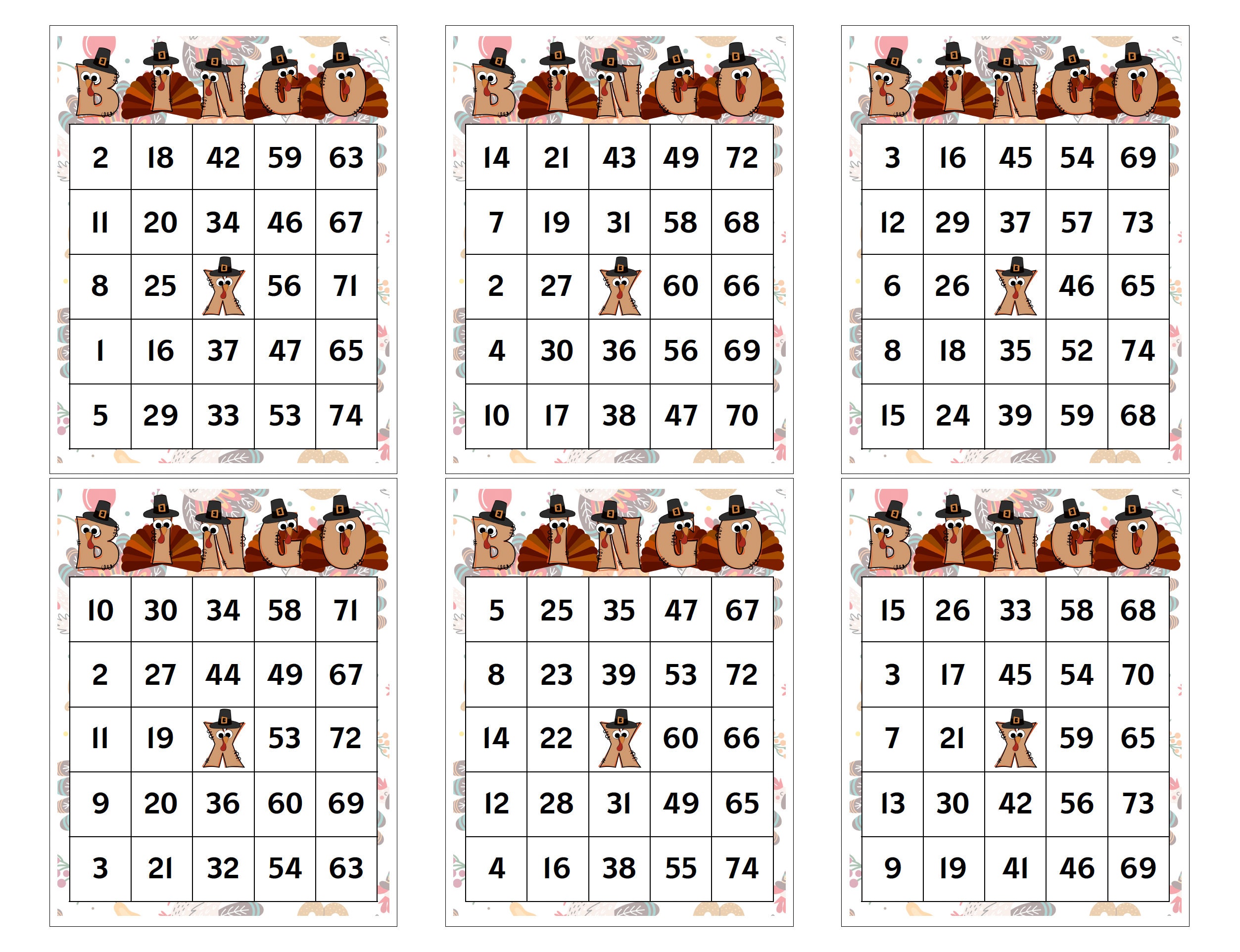 300 Thanksgiving Turkey Bingo Cards - Perfect for Party Games & Festive ...