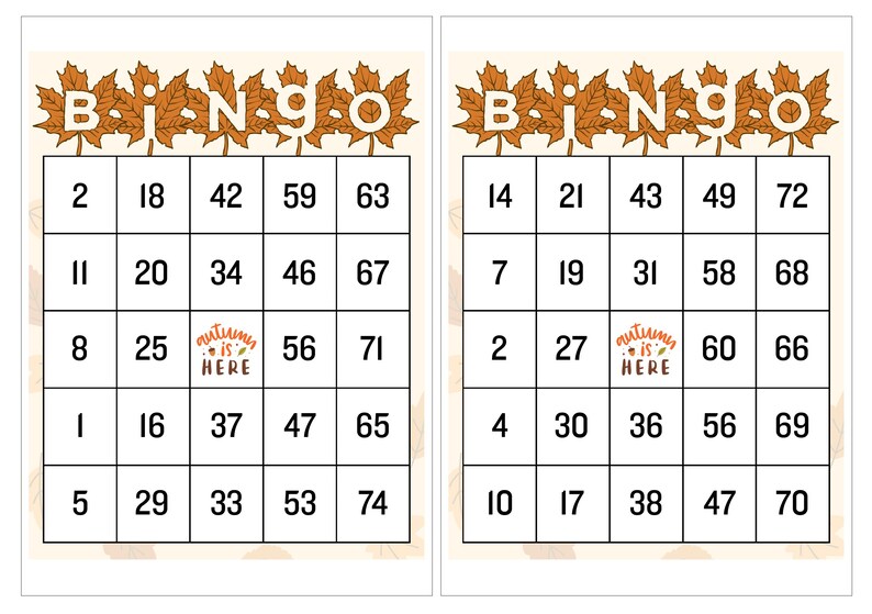 600 Autumn Leaves Themed Bingo Cards - Perfect for Fall Parties ...
