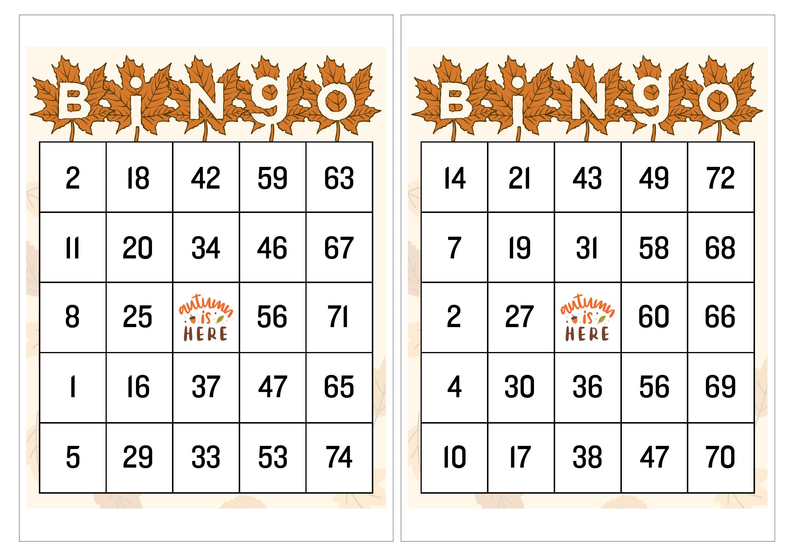 600 Autumn Leaves Themed Bingo Cards - Perfect for Fall Parties ...