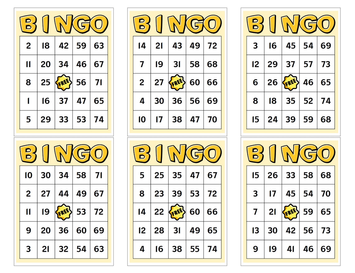 600 Simple Yellow Bingo Cards Pack - Bright, Cheerful Party Game - 1/2 ...