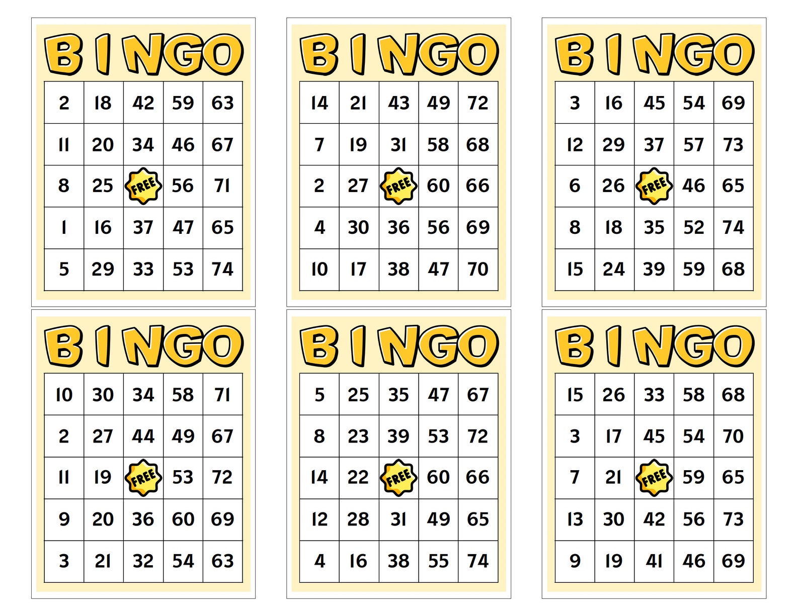 600 Simple Yellow Bingo Cards Pack - Bright, Cheerful Party Game - 1/2 ...