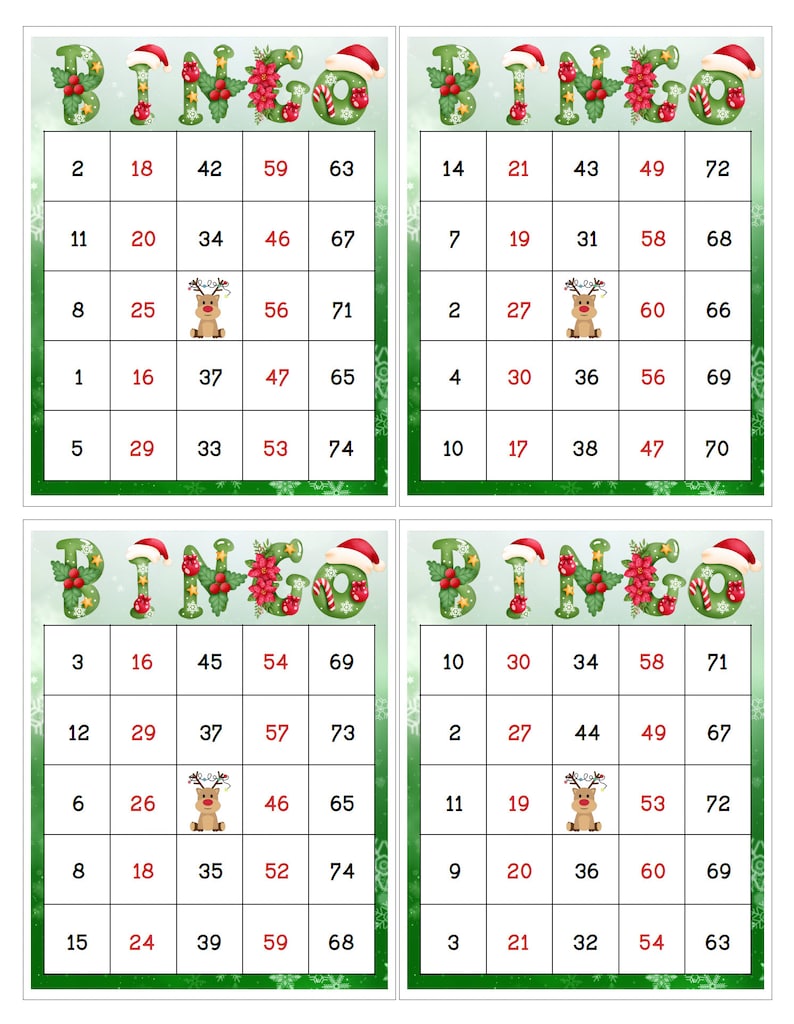600 Unique Festive Bingo Cards With Christmas Decorations - Holiday ...