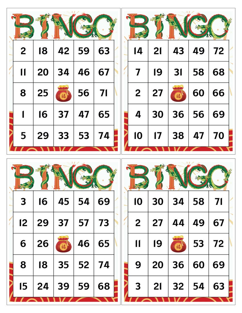 100 Year of the Dragon Bingo Cards - Chinese New Year Celebration - 1/2 ...