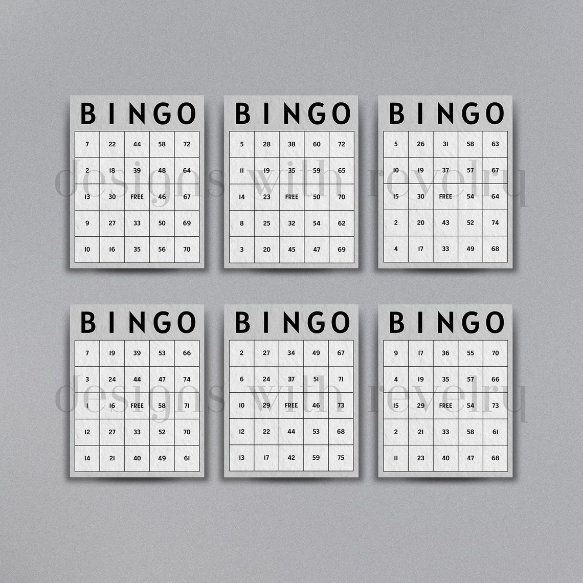50 Simple Bingo Cards Clean Design 1/2/4/6 Cards per Page Instant ...