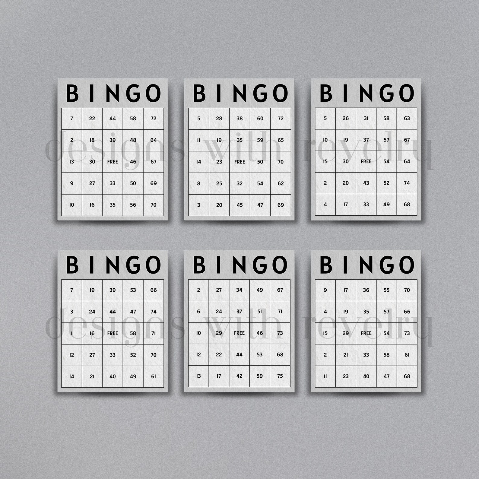 50 Simple Bingo Cards Clean Design 1/2/4/6 Cards per Page Instant ...