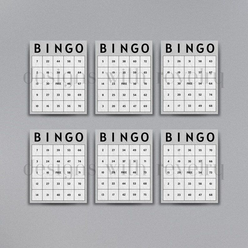 50 Simple Bingo Cards Clean Design 1/2/4/6 Cards per Page Instant ...