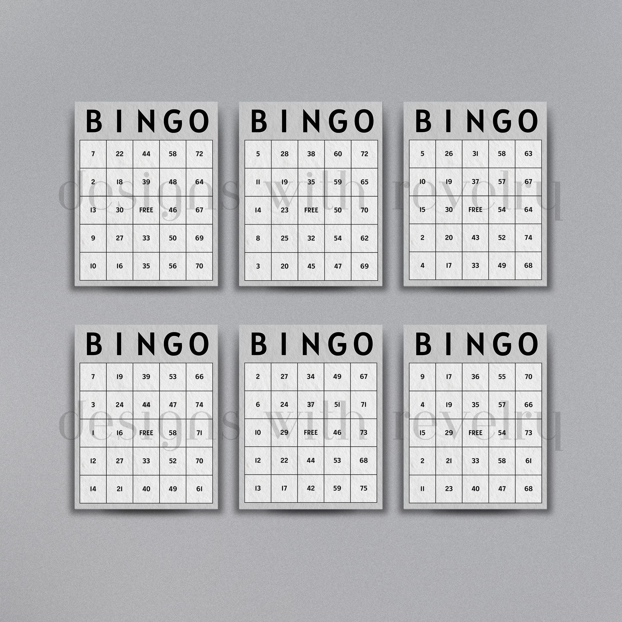 50 Simple Bingo Cards Clean Design 1/2/4/6 Cards per Page Instant ...