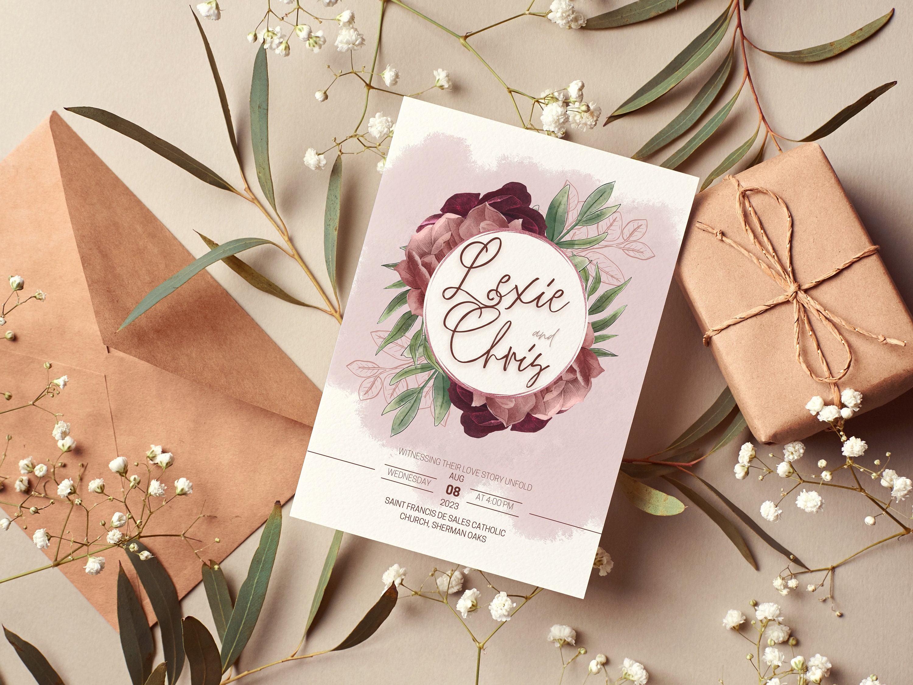 Rose Wedding Invitation Template, Floral Rose Design Invitation ...