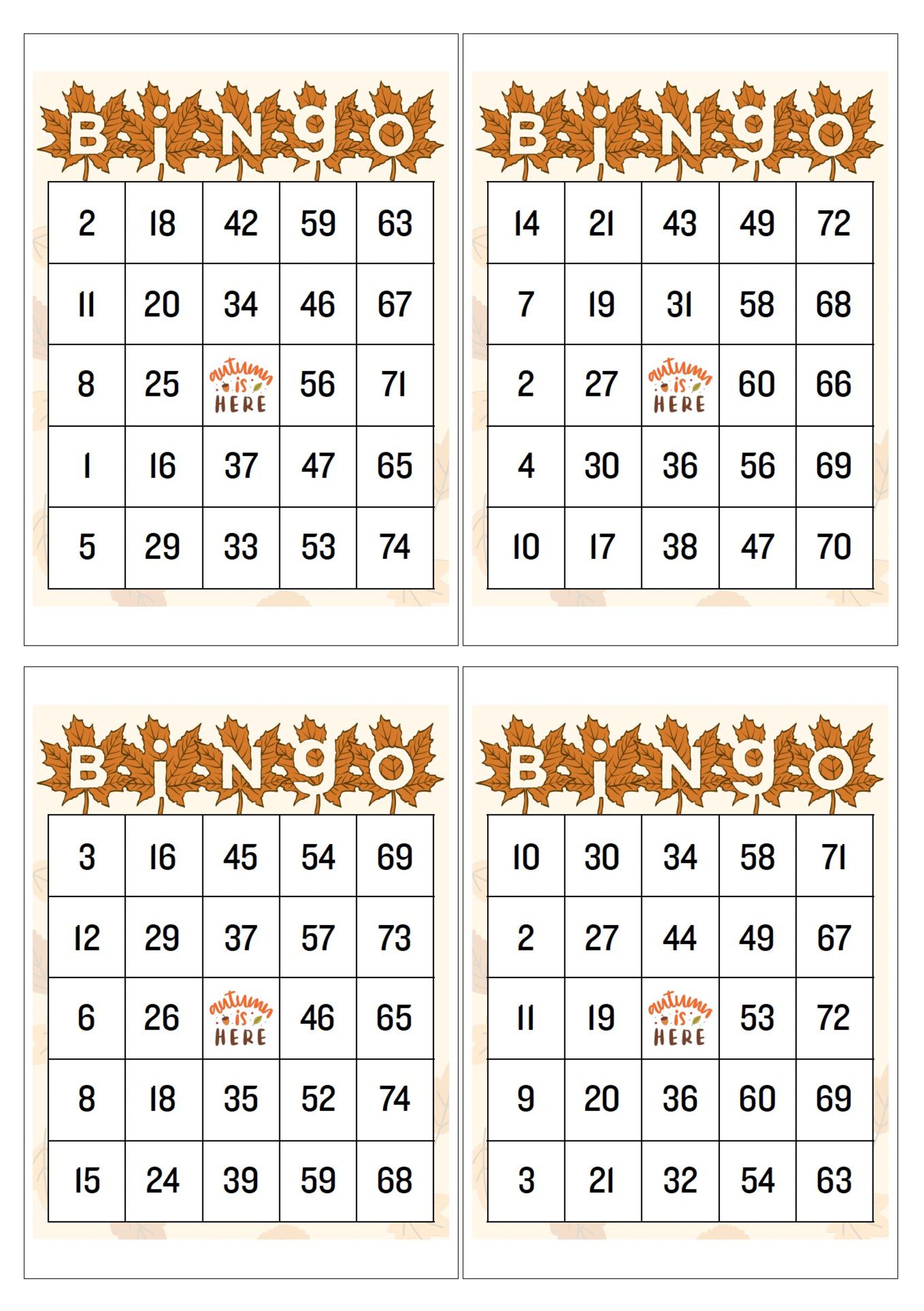 300 Autumn Leaves Themed Bingo Cards - Ideal for Fall Parties ...