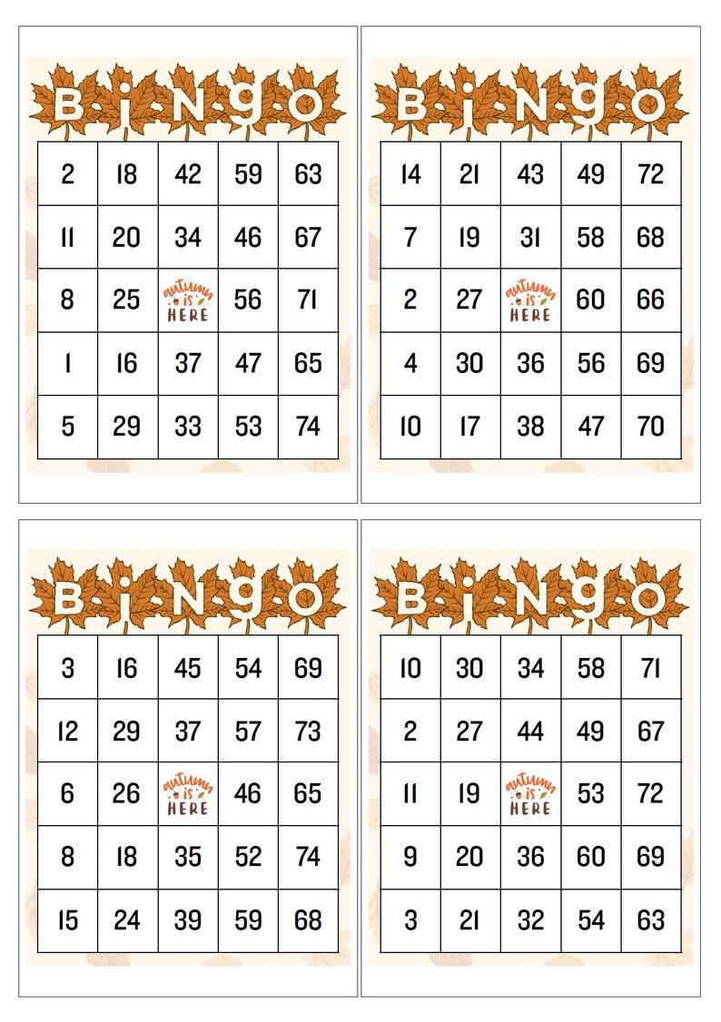300 Autumn Leaves Themed Bingo Cards - Ideal for Fall Parties ...