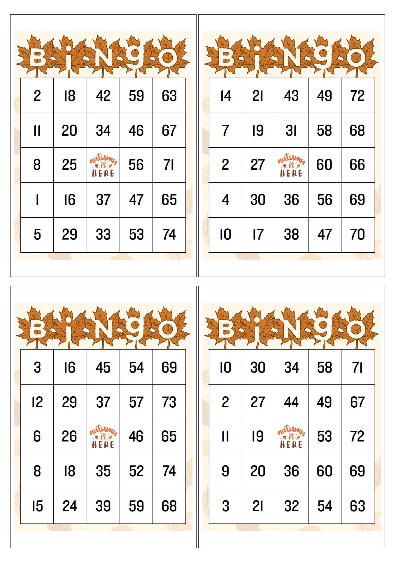 300 Autumn Leaves Themed Bingo Cards - Ideal for Fall Parties ...
