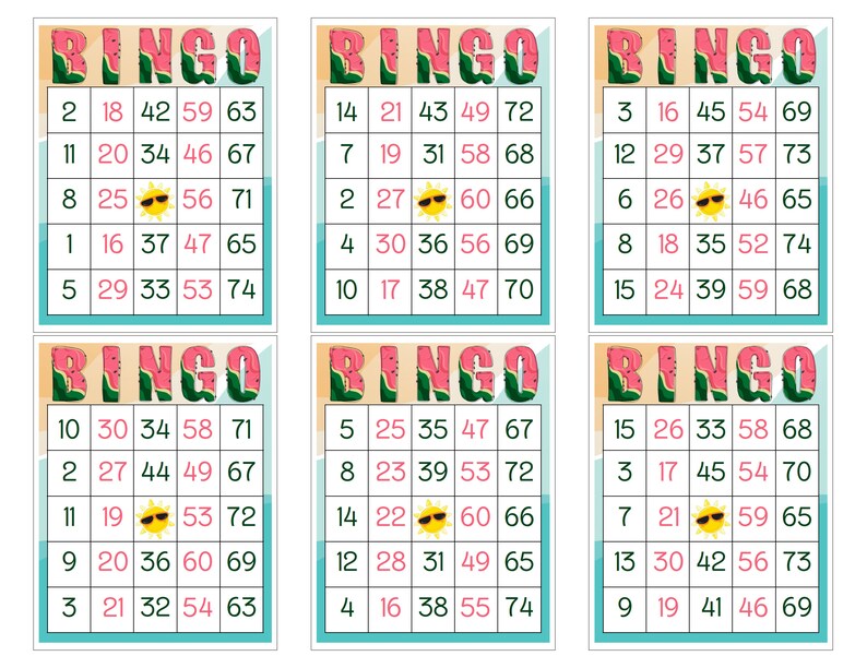 Summer Bingo Game: 300 Unique Cards, Party Fun (digital Download) - Etsy