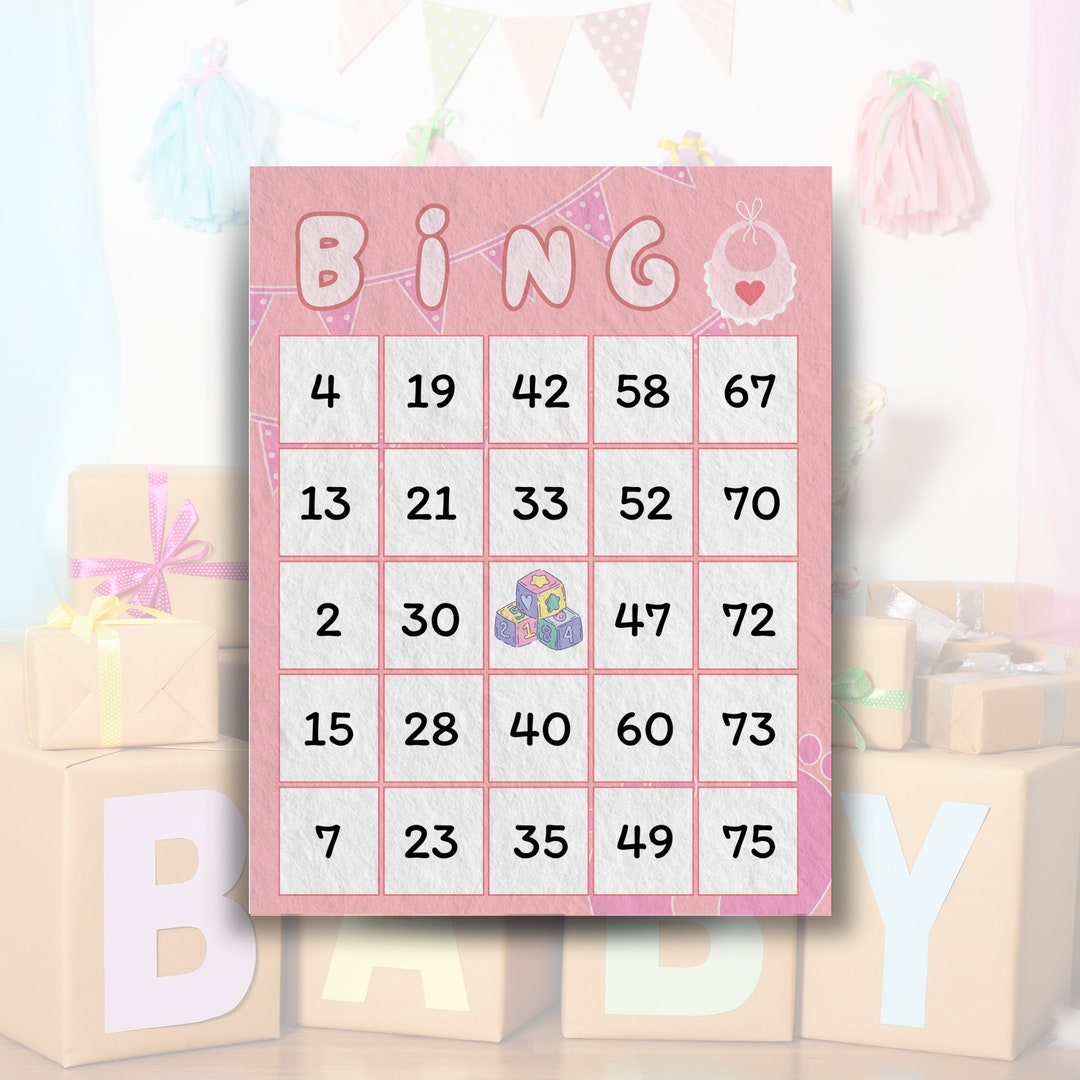 Pink & Blue Baby Shower Bingo Cards - Gender Reveal Game - 1/2/4/6 Pack ...