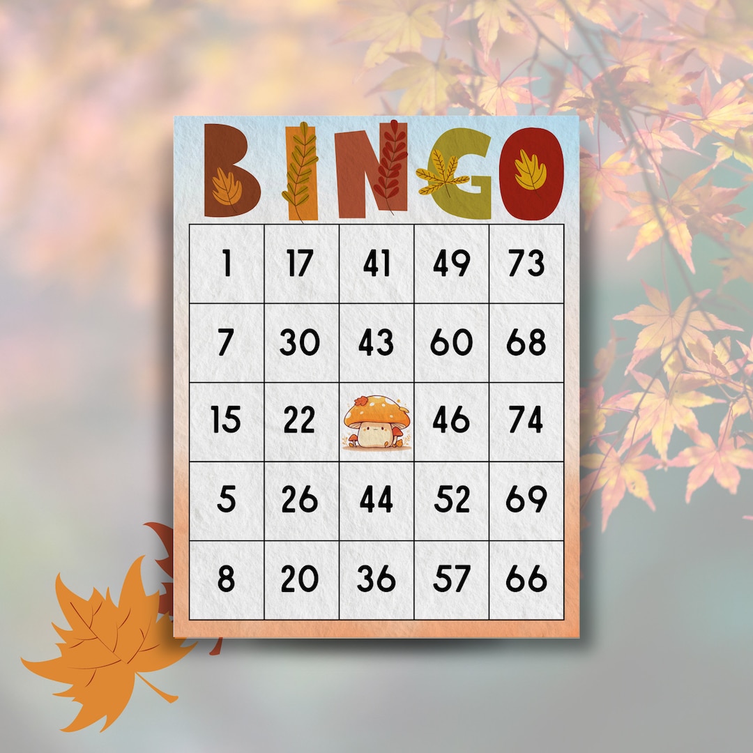 Autumn Leaves and Mushroom Bingo Cards | Fall Party Game | 1/2/4/6 Sets ...
