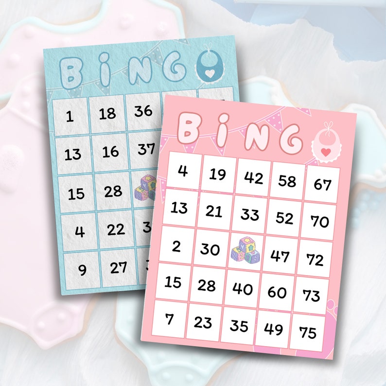 Pink & Blue Baby Shower Bingo Cards - Gender Reveal Game - 1/2/4/6 Pack ...