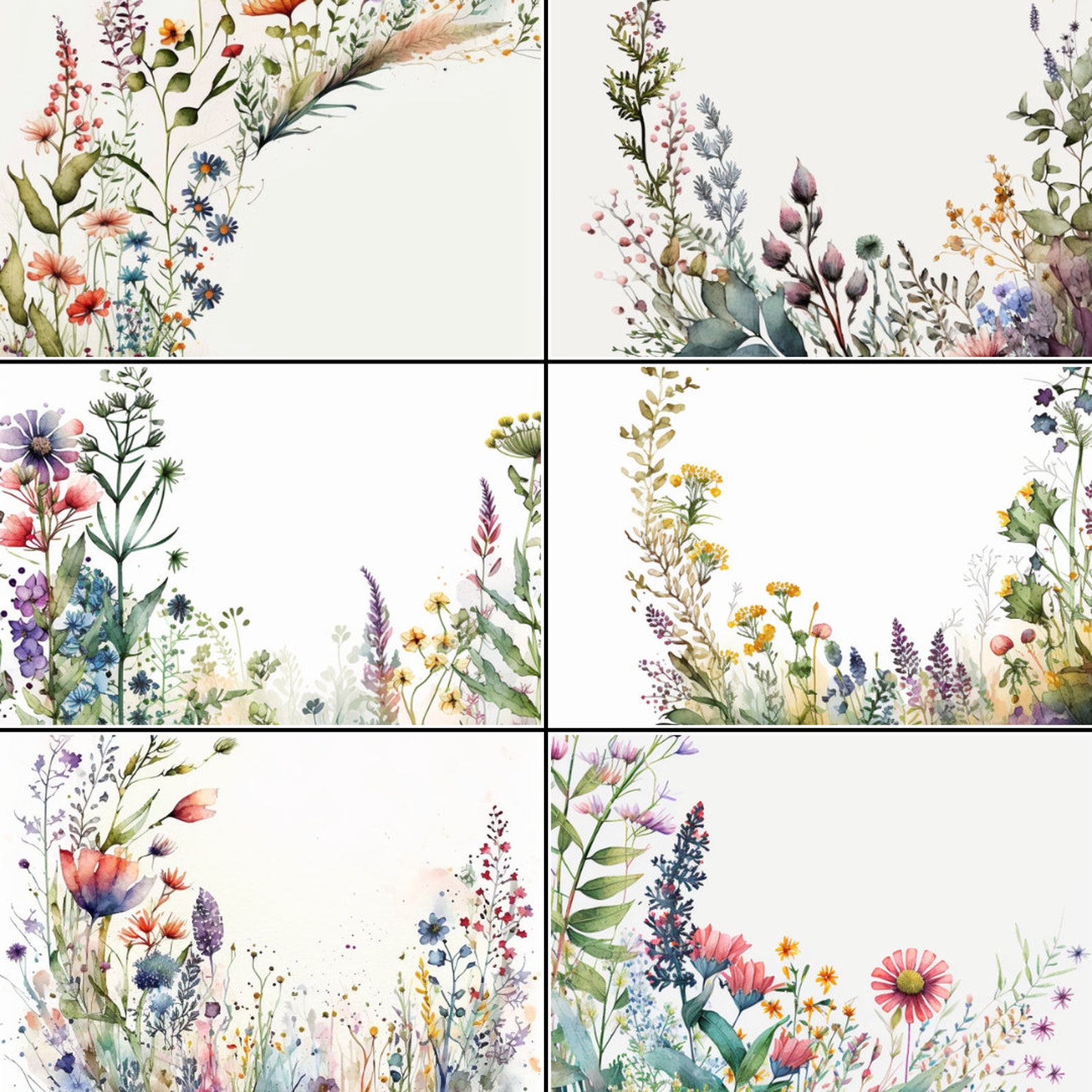 Watercolor Wild Flower Borders, Floral Design Clipart, Watercolor ...