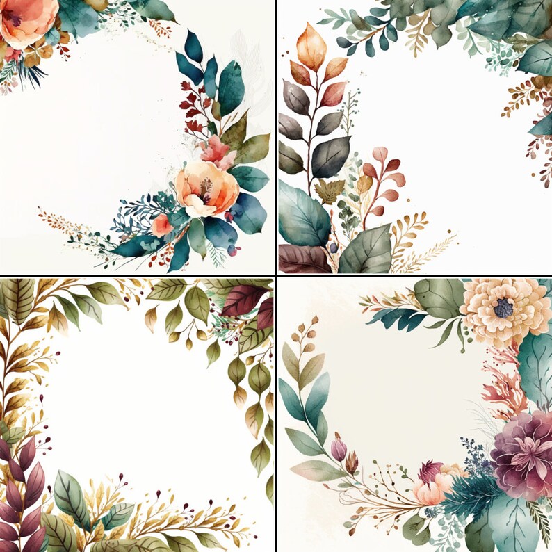 Watercolor Wild Flower Borders, Floral Design Clipart, Watercolor ...