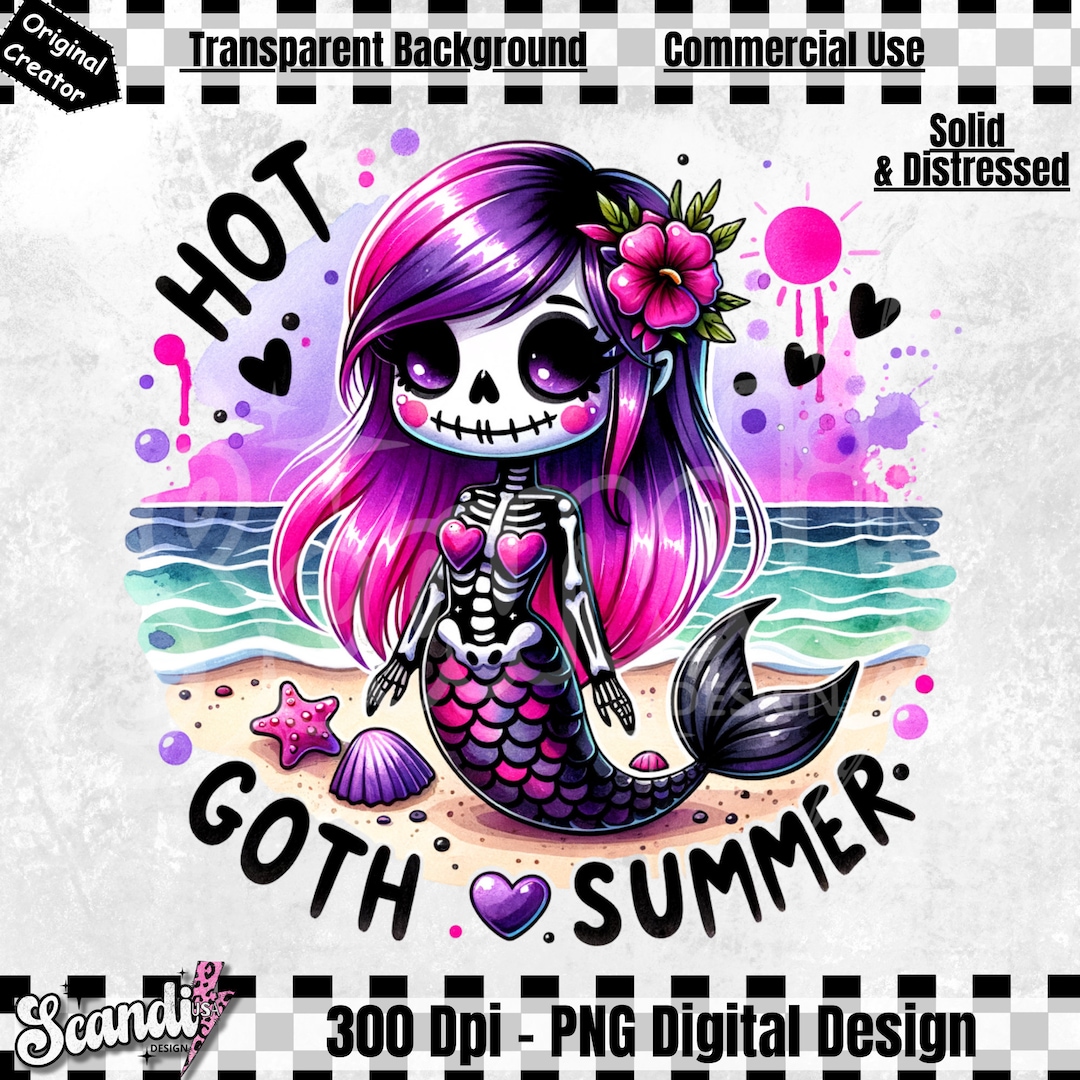 Hot Goth Summer PNG | Funny Summer Mermaid Clipart | Snarky Skeleton ...