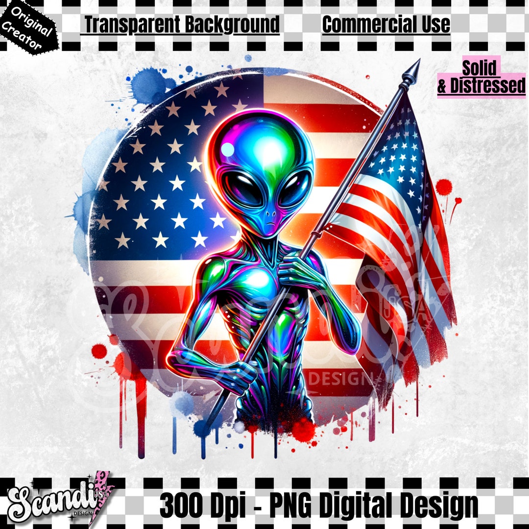 Cute Patriotic Alien Clipart | Funny 4th of July Sublimation Design ...
