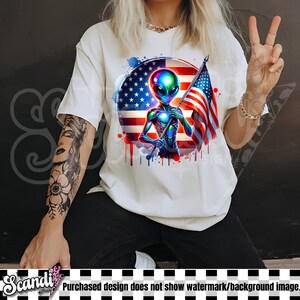 Cute Patriotic Alien Clipart | Funny 4th of July Sublimation Design ...