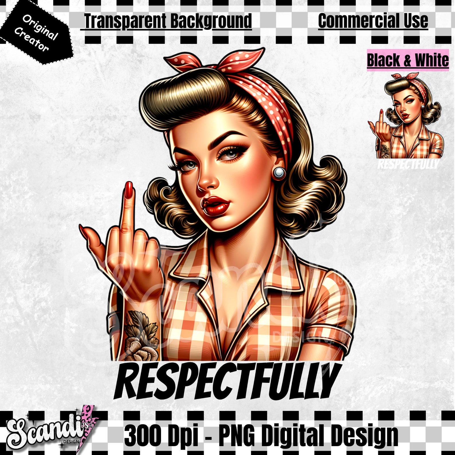 Retro Sassy Middle Finger PNG Respectfully, Funny Design (digital ...