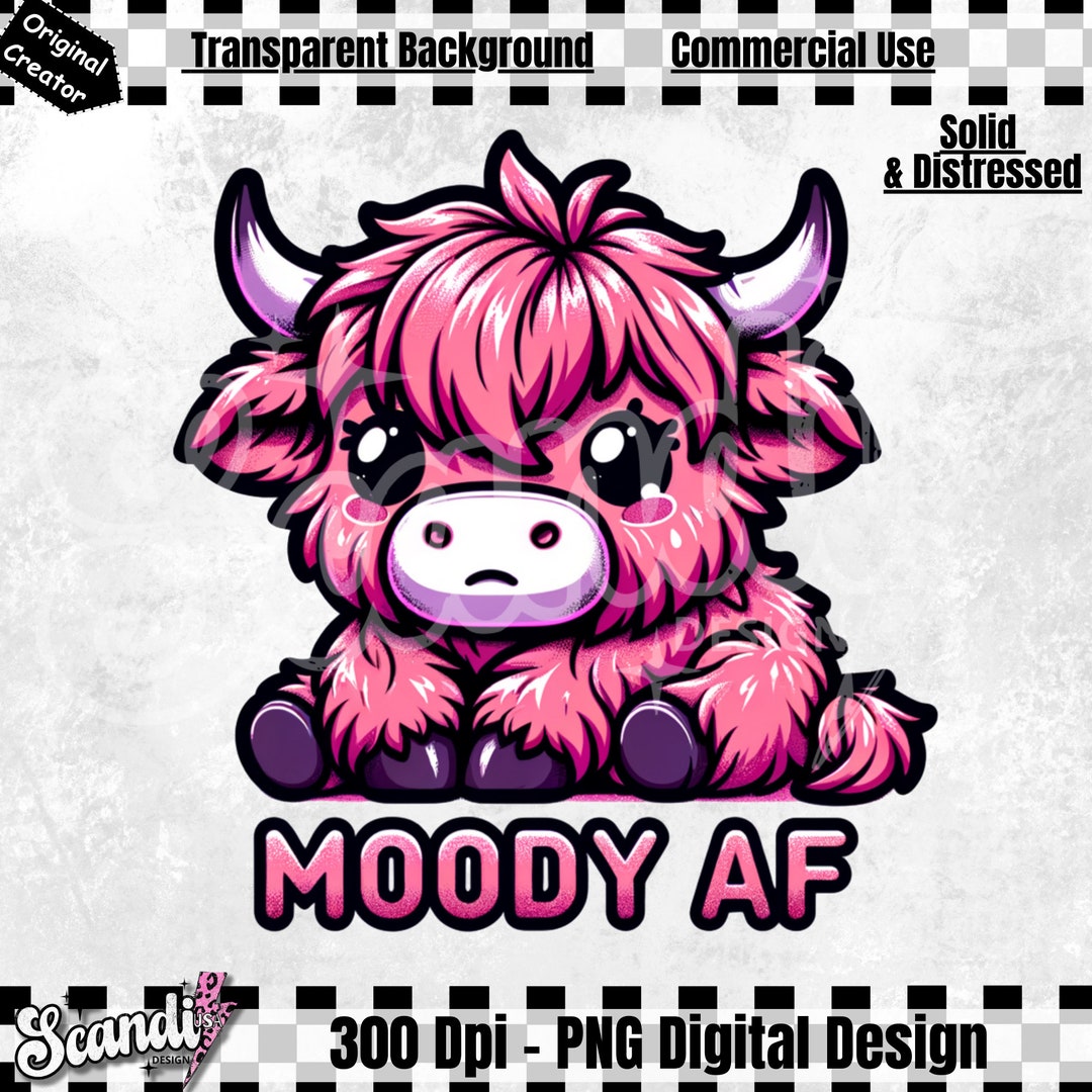 Moody AF Highland Cow PNG | Highland Cow Clipart | Heifer Cow | Western ...